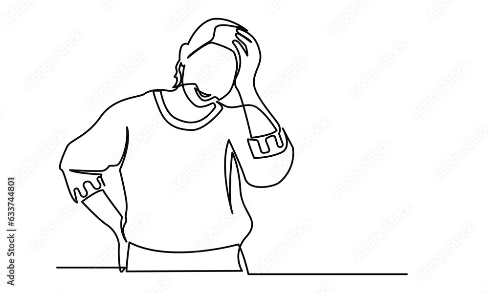 Continuous line drawings of a young woman's sad emotional shock, loss ...