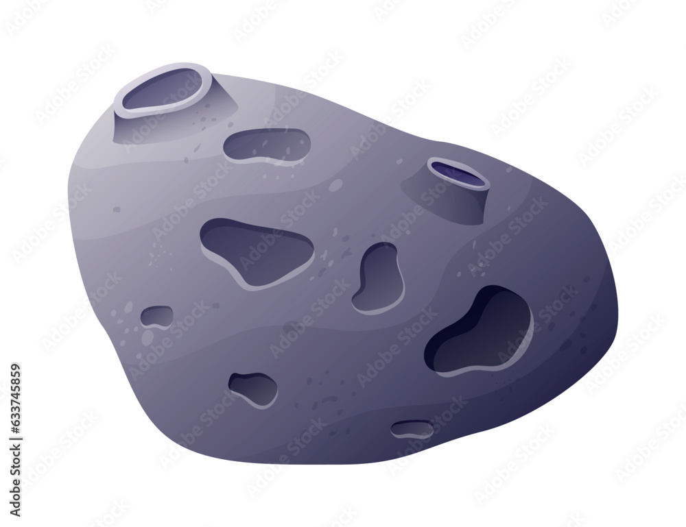Vector cartoon space asteroid with craters, isolated rough stone ...