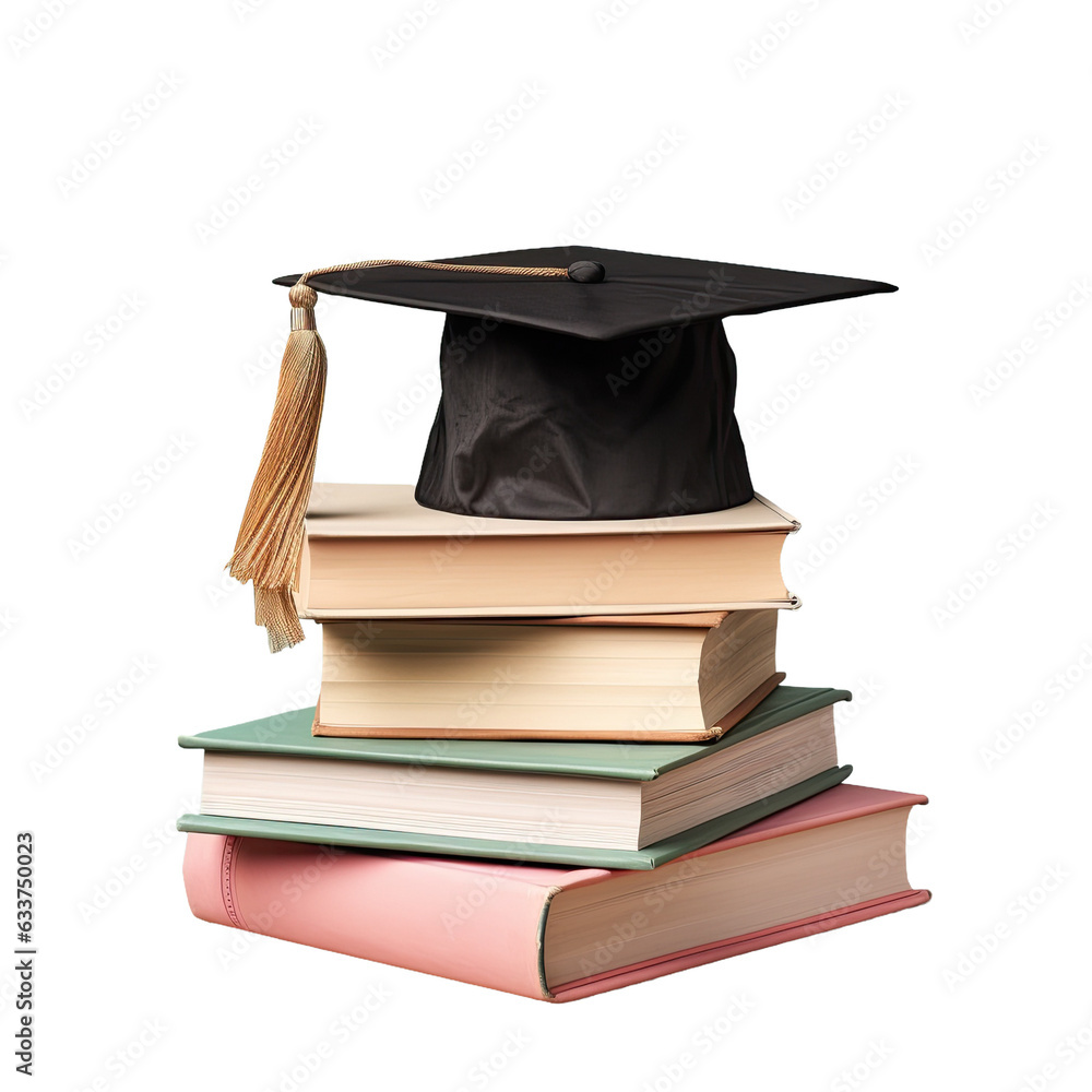 transparent background with graduation cap and books Stock Photo ...