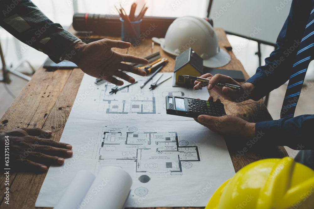 teamwork concept The structure of the meeting Engineers or architects ...