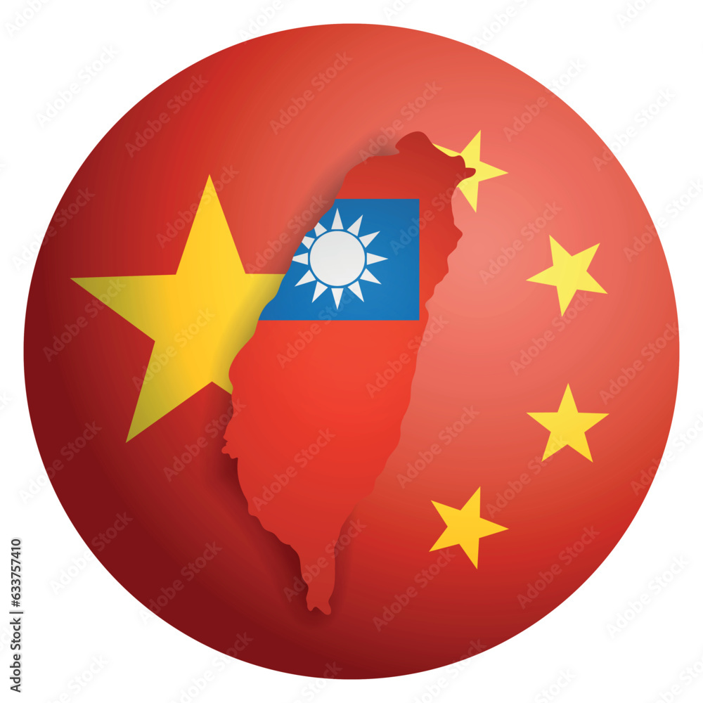 chinese China flag and Taiwan the Republic of China island map. concept ...
