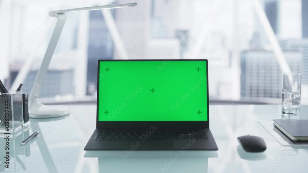Laptop Computer with Mock Up Green Screen Chromakey Display with Motion ...