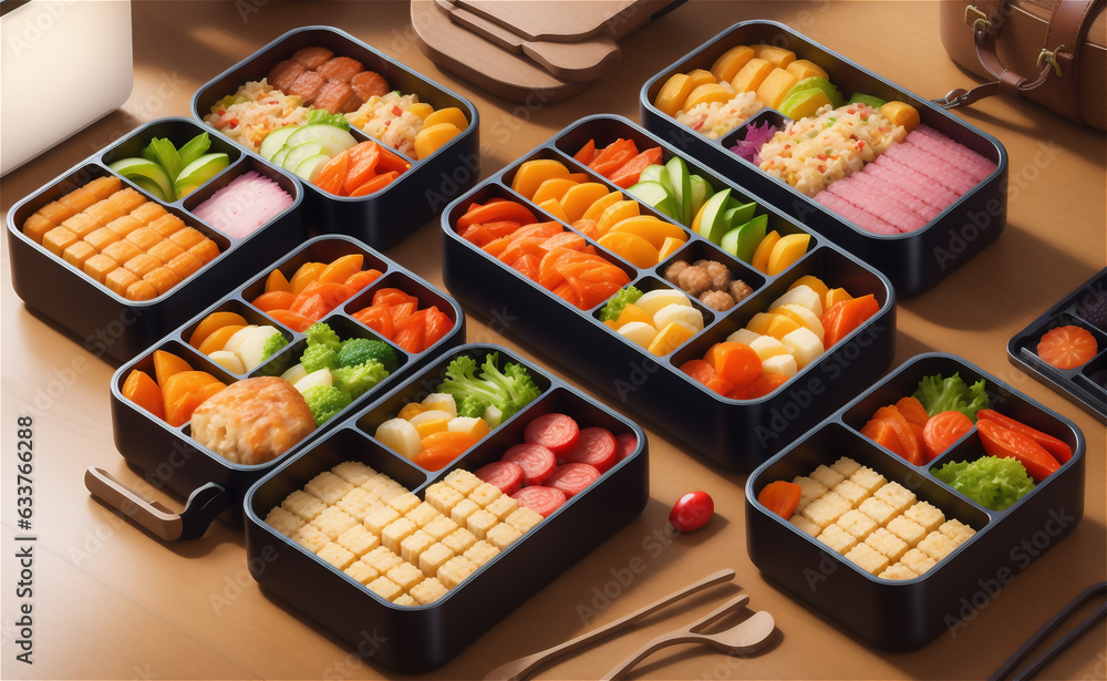 Deluxe Japanese Makunouchi bento boxes with rice,udon noodles ...