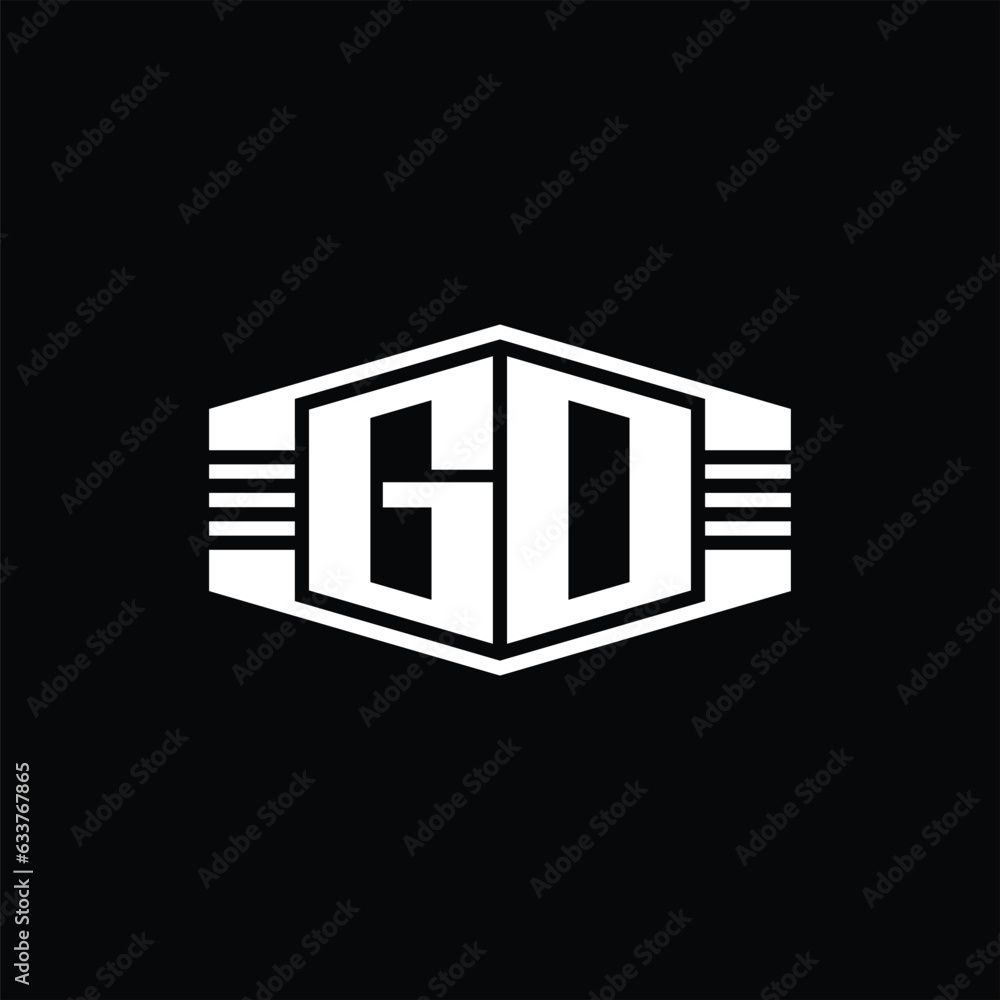 GO Letter Logo monogram hexagon emblem shape with stripes outline style ...