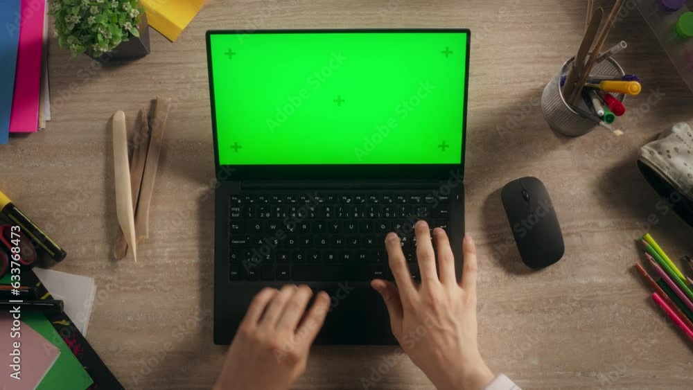 Anonymous Designer Typing on a Laptop with Mock Up Green Screen ...
