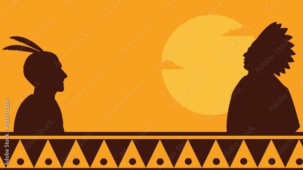 Stockvideo Animated Native American Day background with silhouette ...