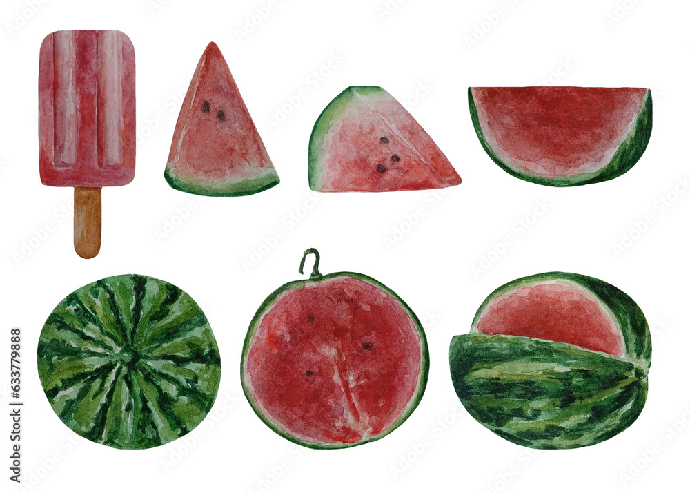 Watercolor watermelon clipart set, summer ripe fruit. Isolated elements ...
