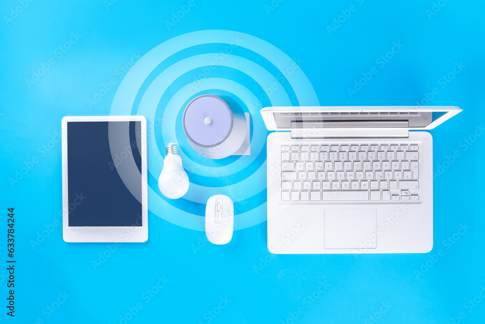 Li-Fi fast internet wireless connection concept, new lightening device ...