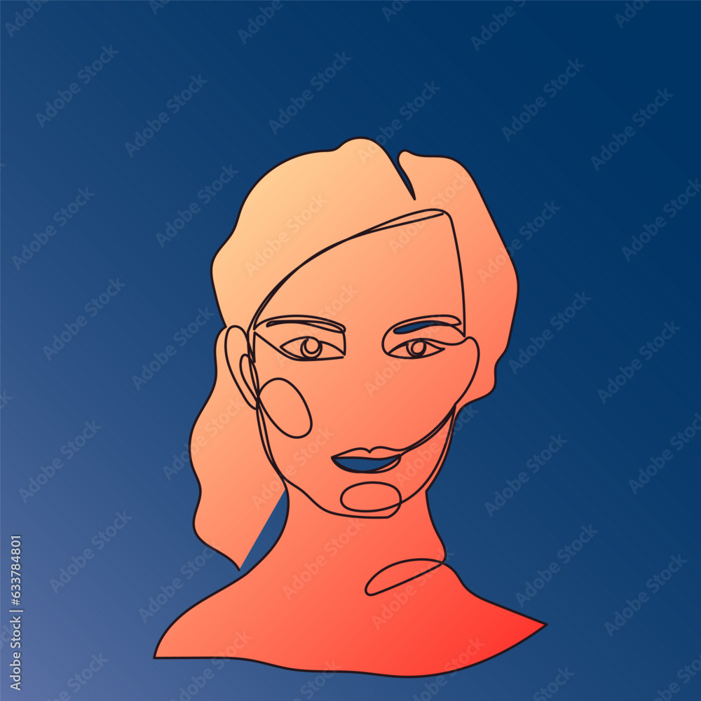 Line Lineart Woman Portrait Doodle Curve Line Head Face Gradient ...