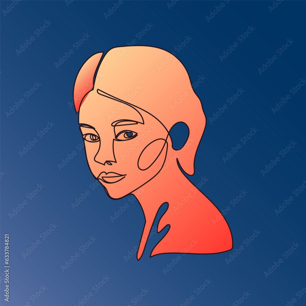 Line Lineart Woman Portrait Doodle Curve Line Head Face Gradient ...