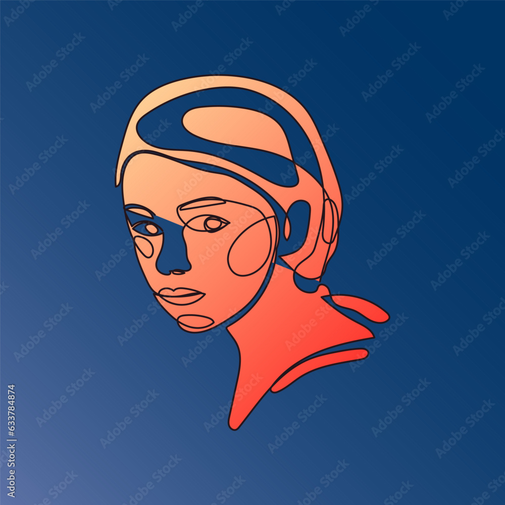 Line Lineart Woman Portrait Doodle Curve Line Head Face Gradient ...