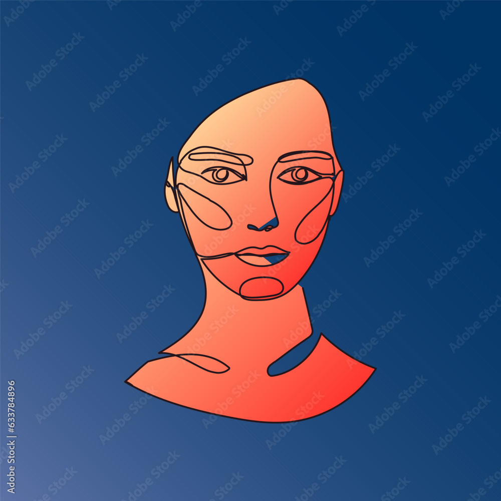Line Lineart Woman Portrait Doodle Curve Line Head Face Gradient ...