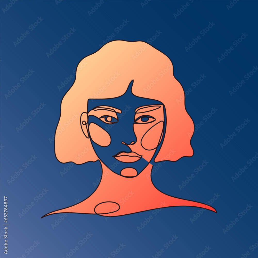 Line Lineart Woman Portrait Doodle Curve Line Head Face Gradient ...