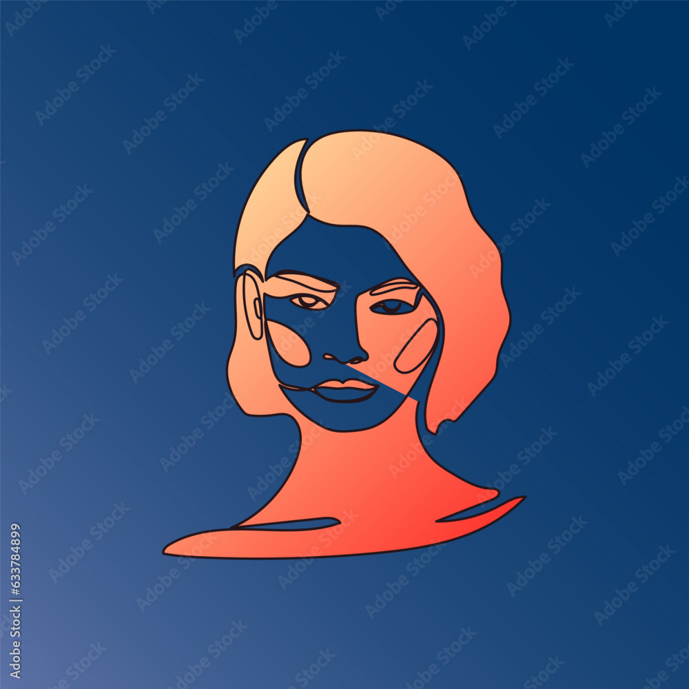 Line Lineart Woman Portrait Doodle Curve Line Head Face Gradient ...