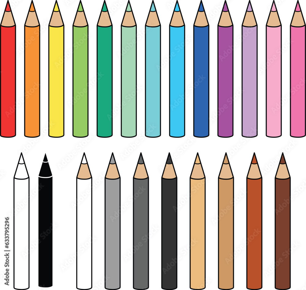 School Colored Pencil Clipart - Outline, Silhouette & Color Stock ...