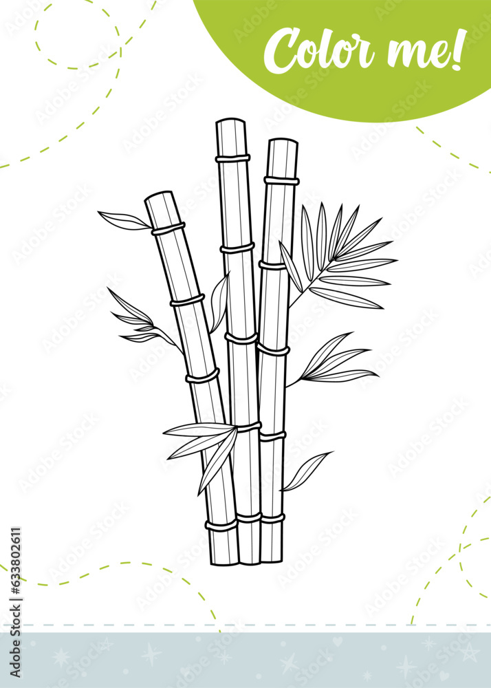Coloring page for kids with bamboo stems and leaves. A printable ...