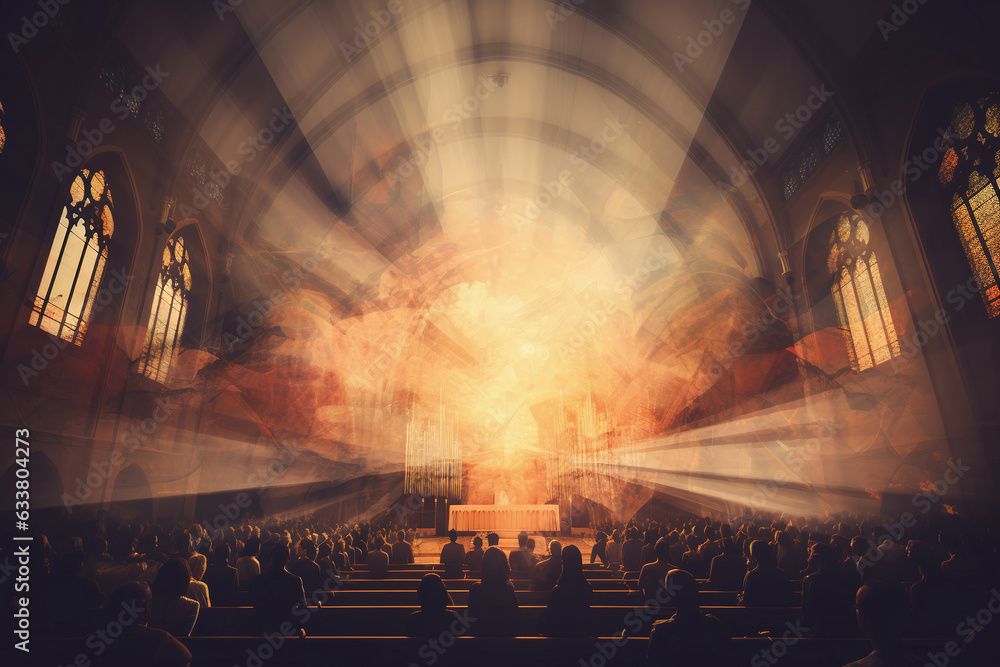 a church, a temple in which people stand staring at the light that ...