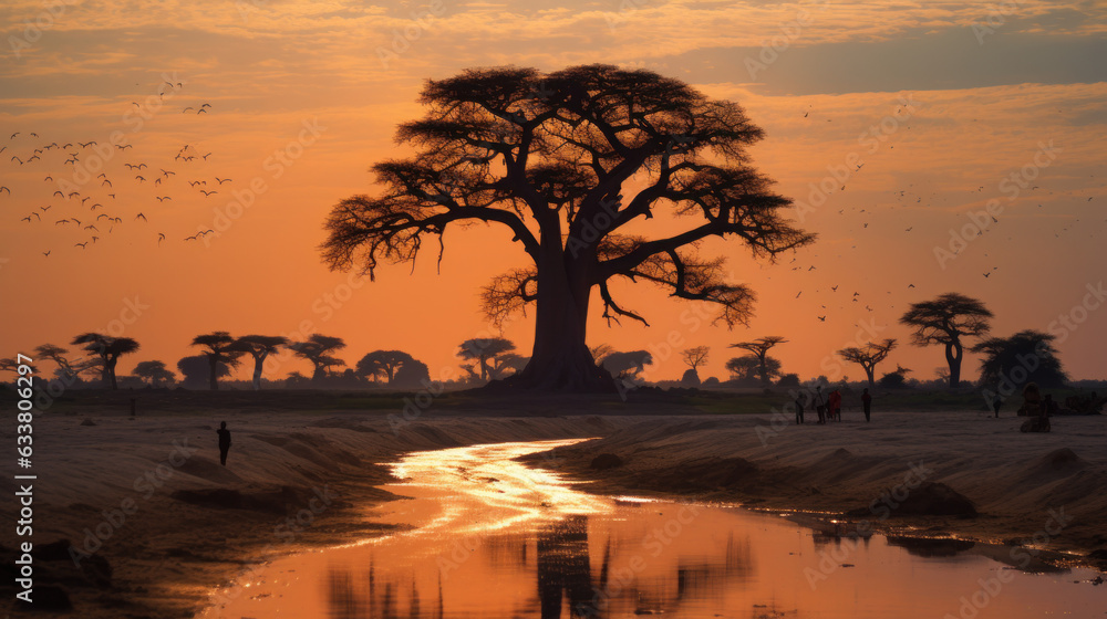 paysage aride de la savane africaine avec l’emblématique baobab arbre ...
