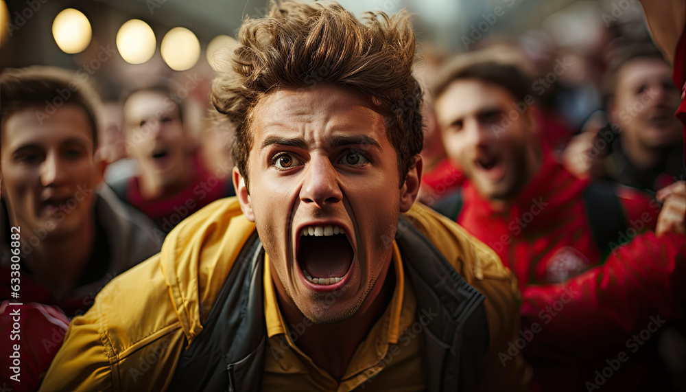 facial expression while cheering on important football matches in a ...
