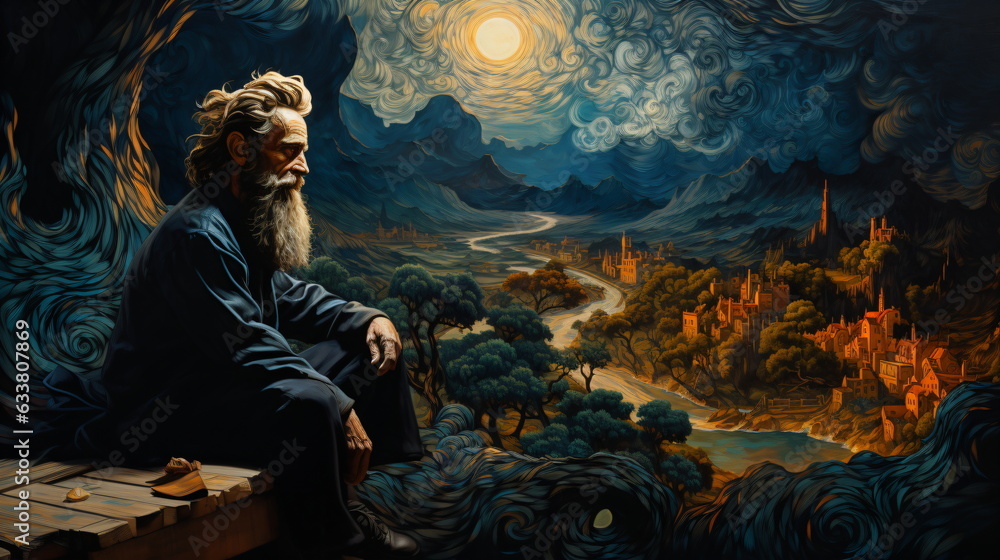 person in the night masterpiece art Stock Illustration | Adobe Stock