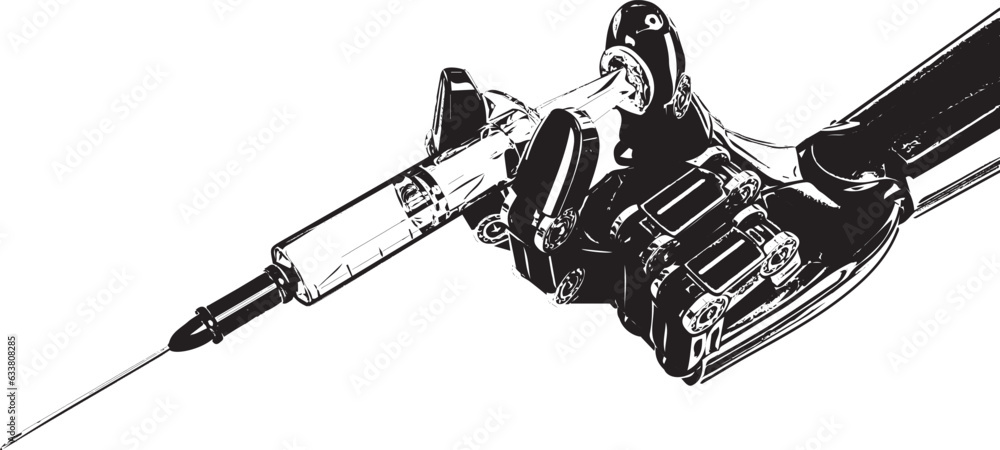 Robotic Hand with Syringe: Medical Treatment Silhouette, Medical ...