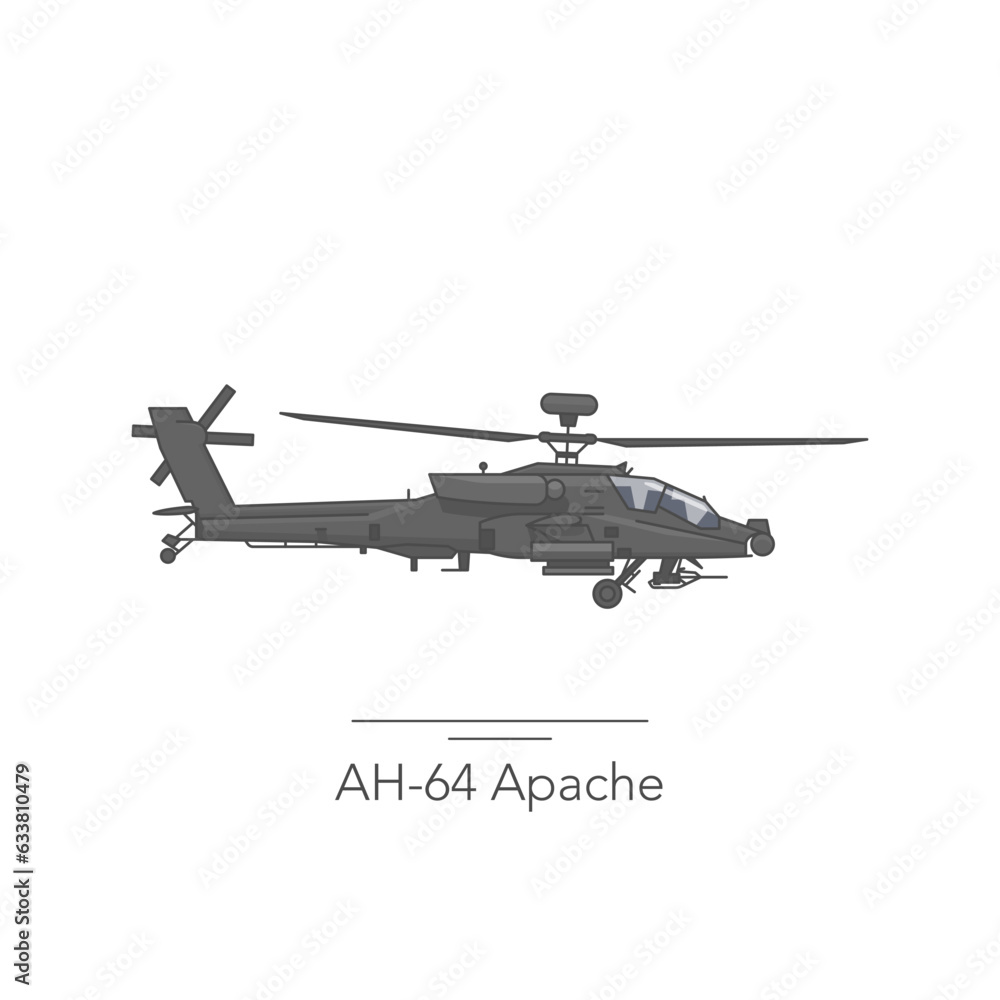 AH-64 Apache icon. Outline colorful icon of helicopter on white. Vector ...