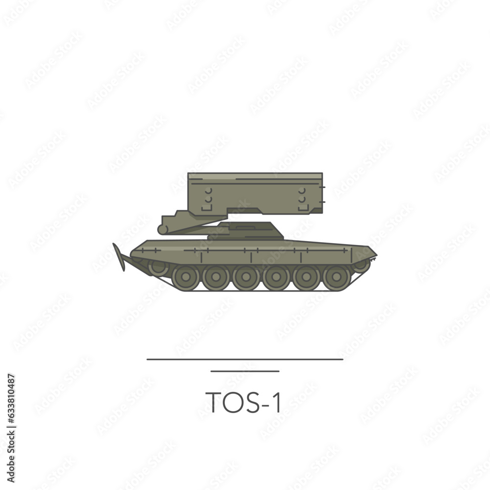 TOS-1 icon. Outline colorful icon of rocket artillery system on white ...