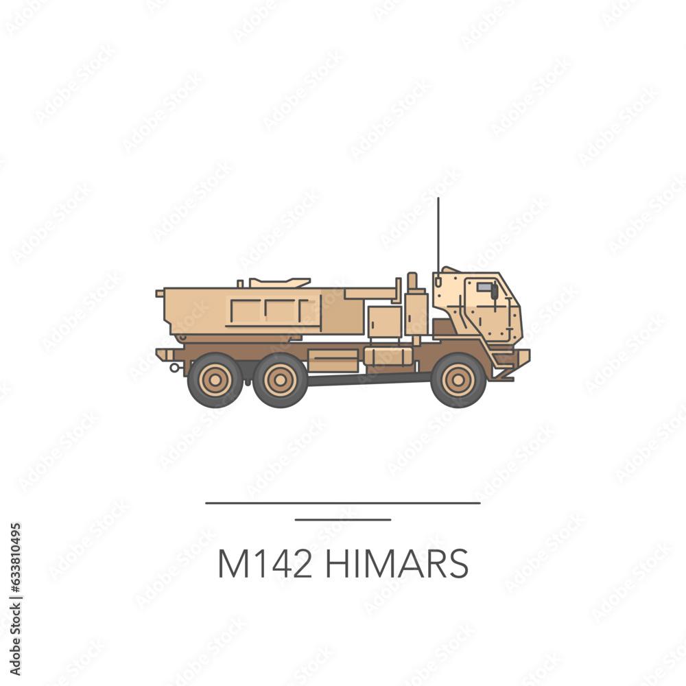 M142 HIMARS icon. Outline colorful icon of rocket artillery system on ...