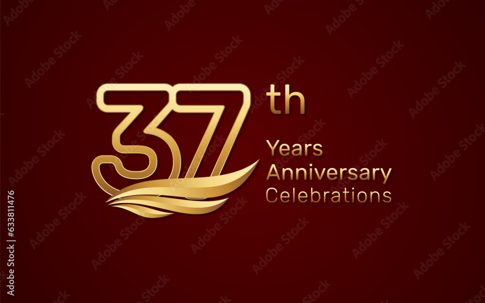 37th anniversary logo design with double line number style and golden ...