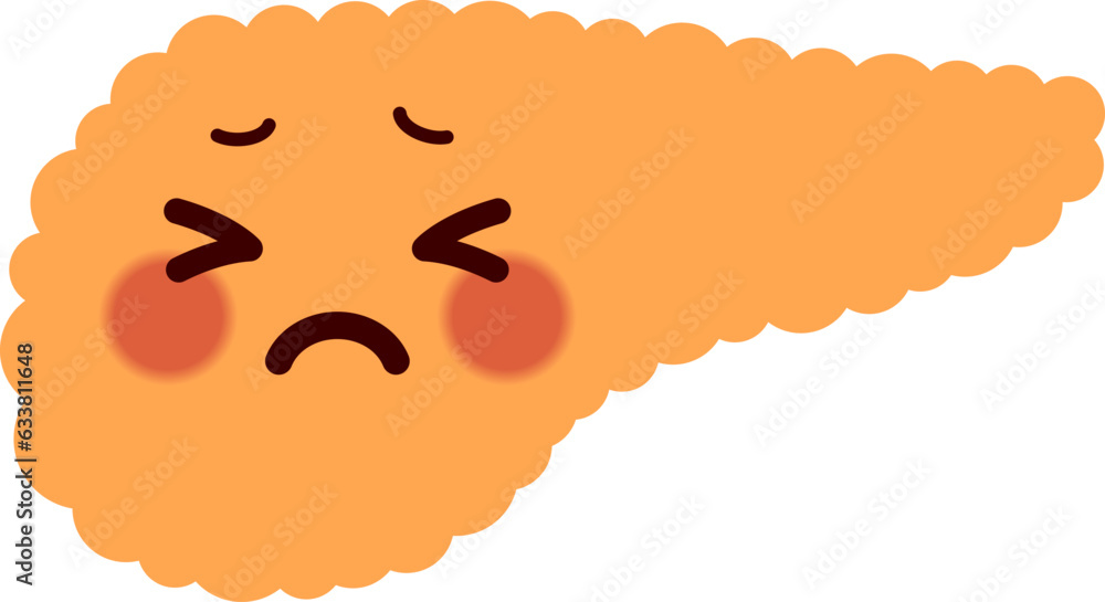 病気で苦しそうな表情の膵臓のキャラクターのイラスト(cute cartoon pancreas) Stock Vector | Adobe Stock