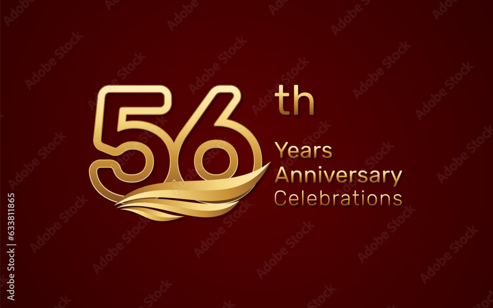 56th anniversary logo design with double line number style and golden ...