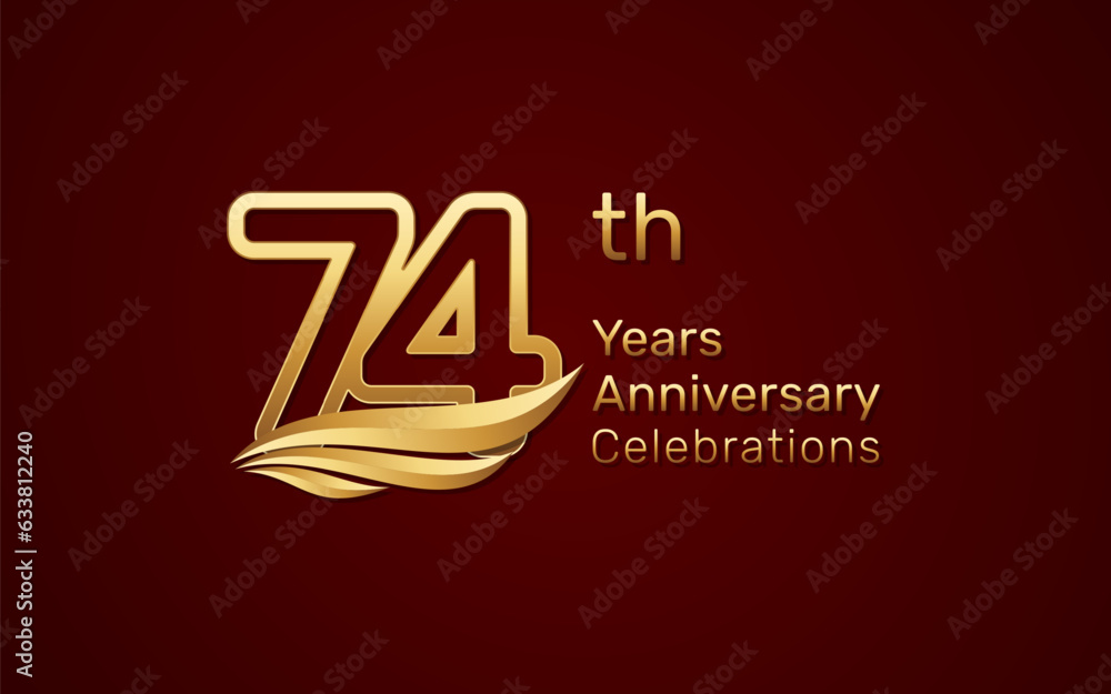 74th anniversary logo design with double line number style and golden ...