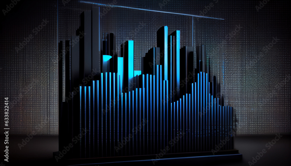 Blue bar chart on black background, investment concept, graph on ...