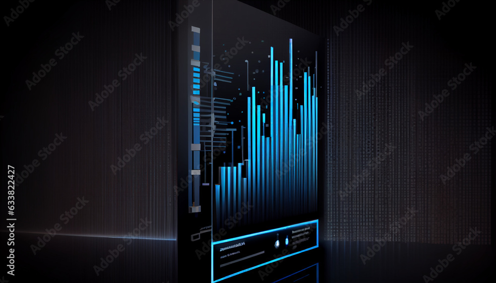 Blue bar chart on black background, investment concept, graph on ...