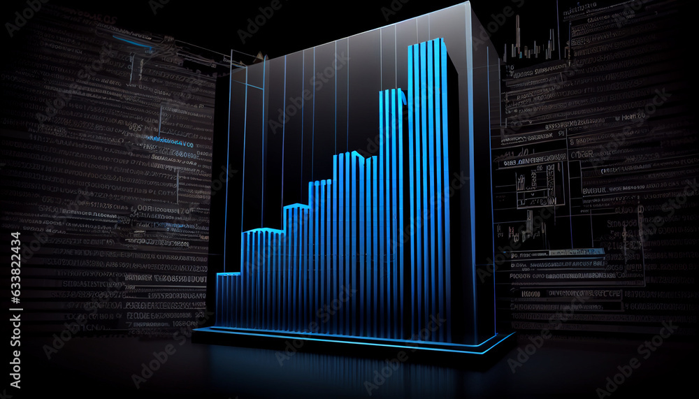 Blue bar chart on black background, investment concept, graph on ...