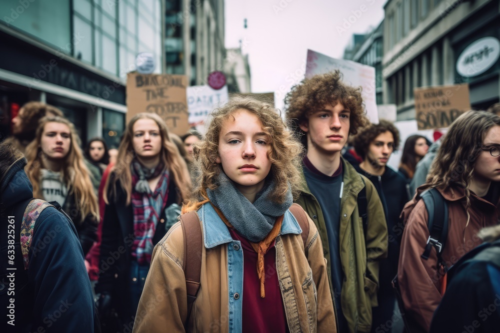 Gen Z activism: Young people leading a climate change protest - AI ...