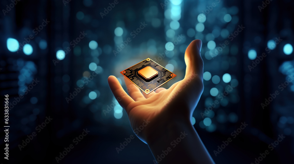 New Cpu Technology Concept With Hand Holding New Generation Cpu Generative Ai Illustration