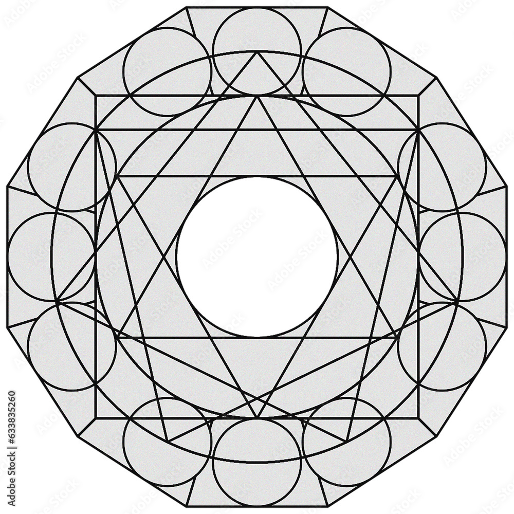 Black and White Geometric Sacred Symbol, Magic Circle Vector with ...