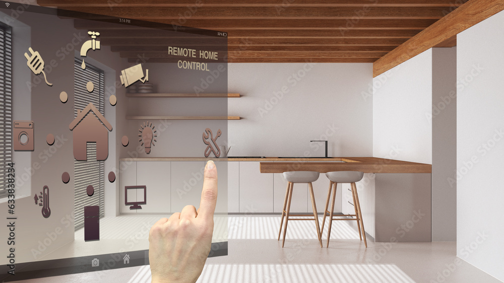 Smart home control concept, hand controlling digital interface from ...