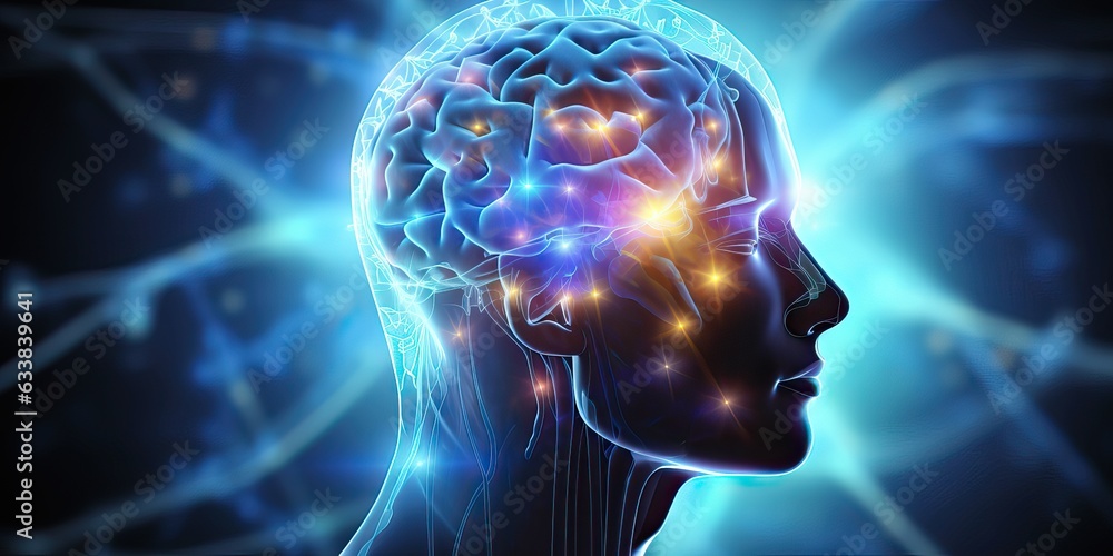 Power Of Mind, psychology and mental health concept. Human head with a ...