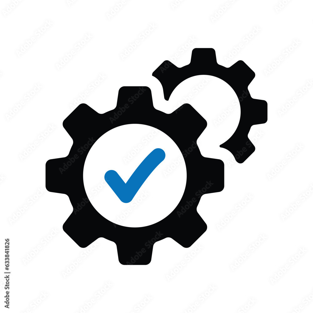 Vetor de Settings icon with check sign. Settings icon and approved ... Vetor de Settings icon with check sign. Settings icon and approved ...