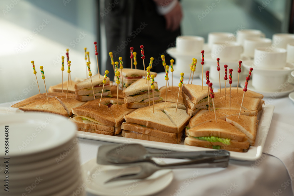 Fried fried toast with a golden crust on the buffet for breakfast at ...