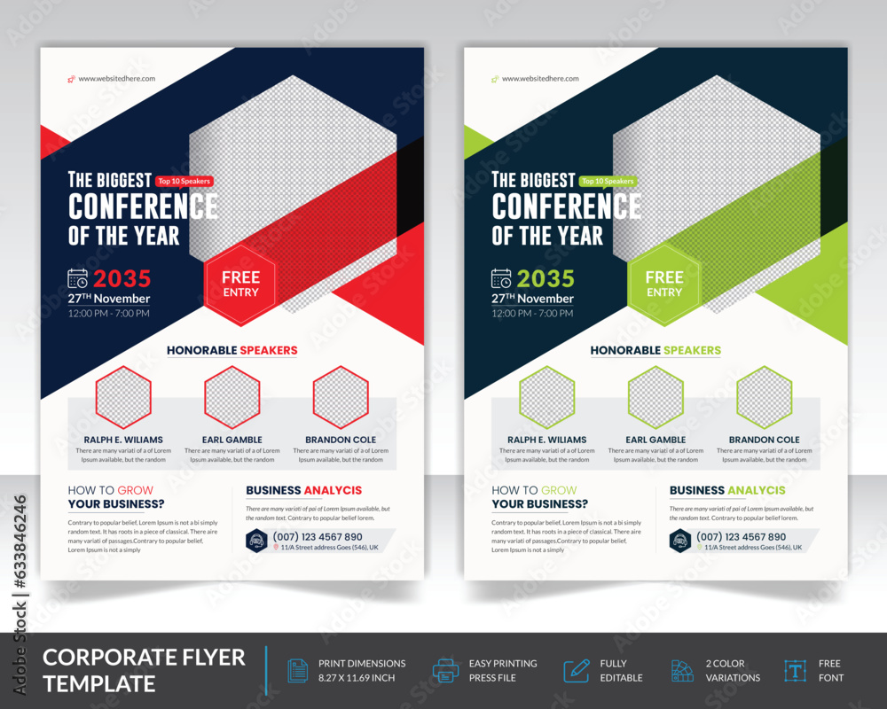 Conference flyer and invitation flyer template design. Annual corporate ...