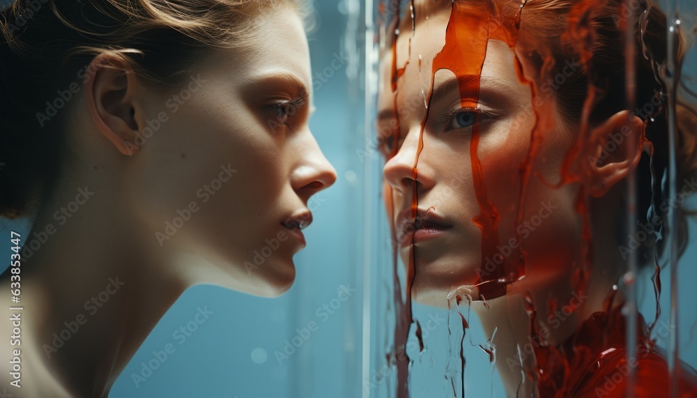 Fashionable psychological female portrait, the girl looks into her ...