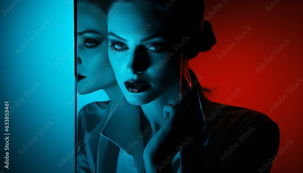 Fashionable psychological female portrait, the girl looks into her ...