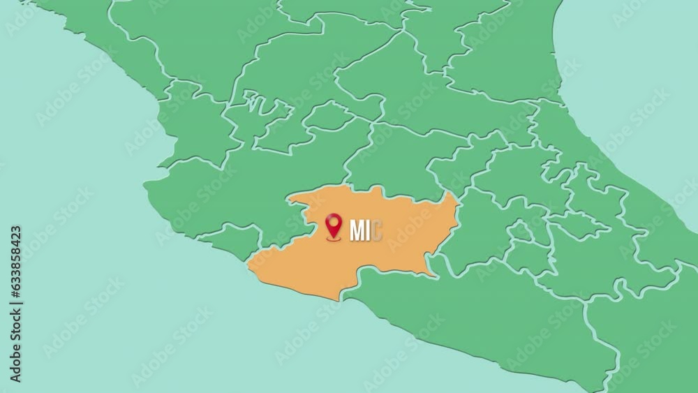 Mapa de México resaltando el estado de Michoacán Stock Video | Adobe Stock
