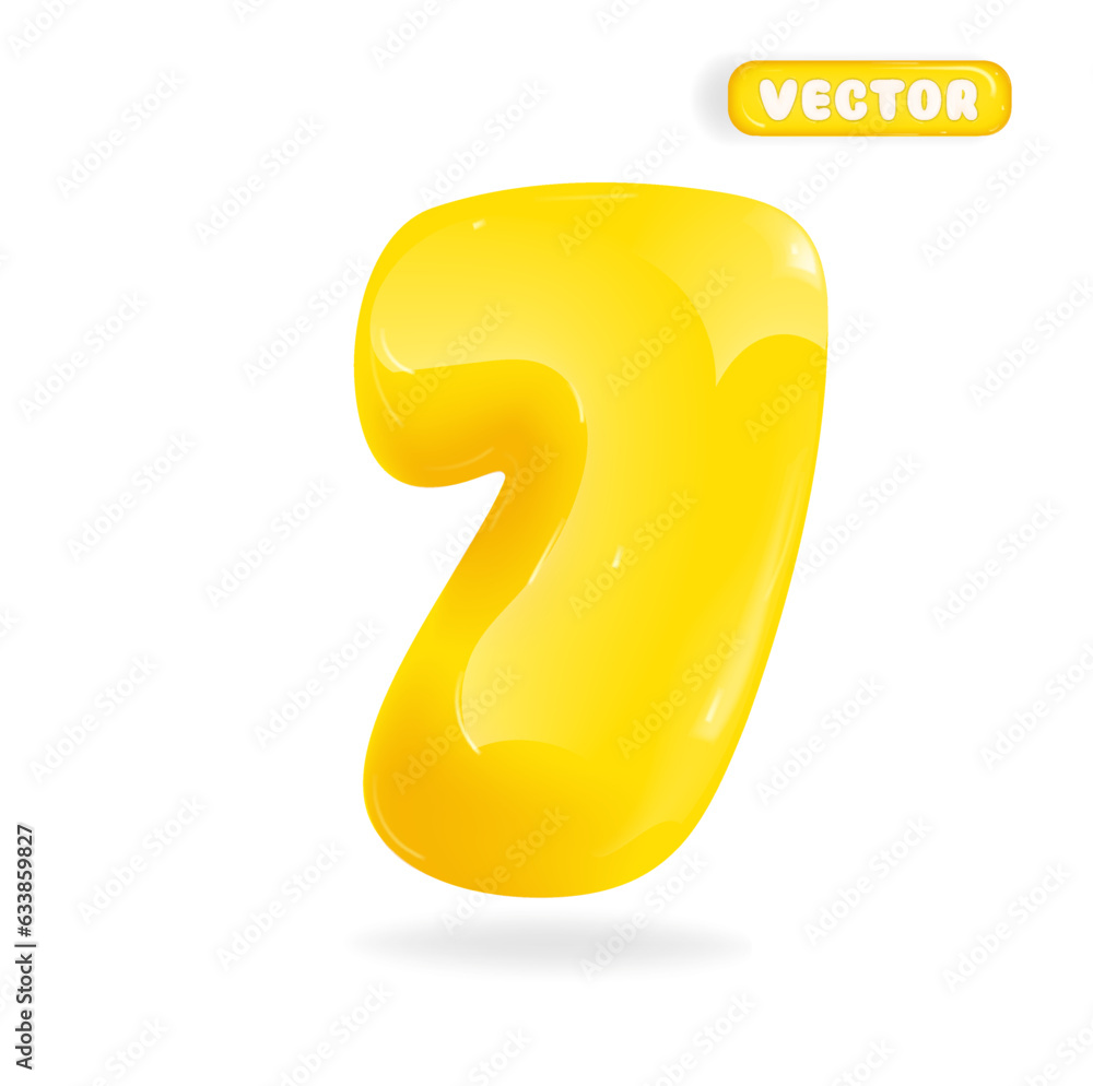 The number 7. Sign of the number 7 in yellow color. Realistic 3d design ...