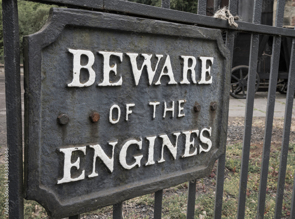 historic industrial warning sign Stock Photo | Adobe Stock