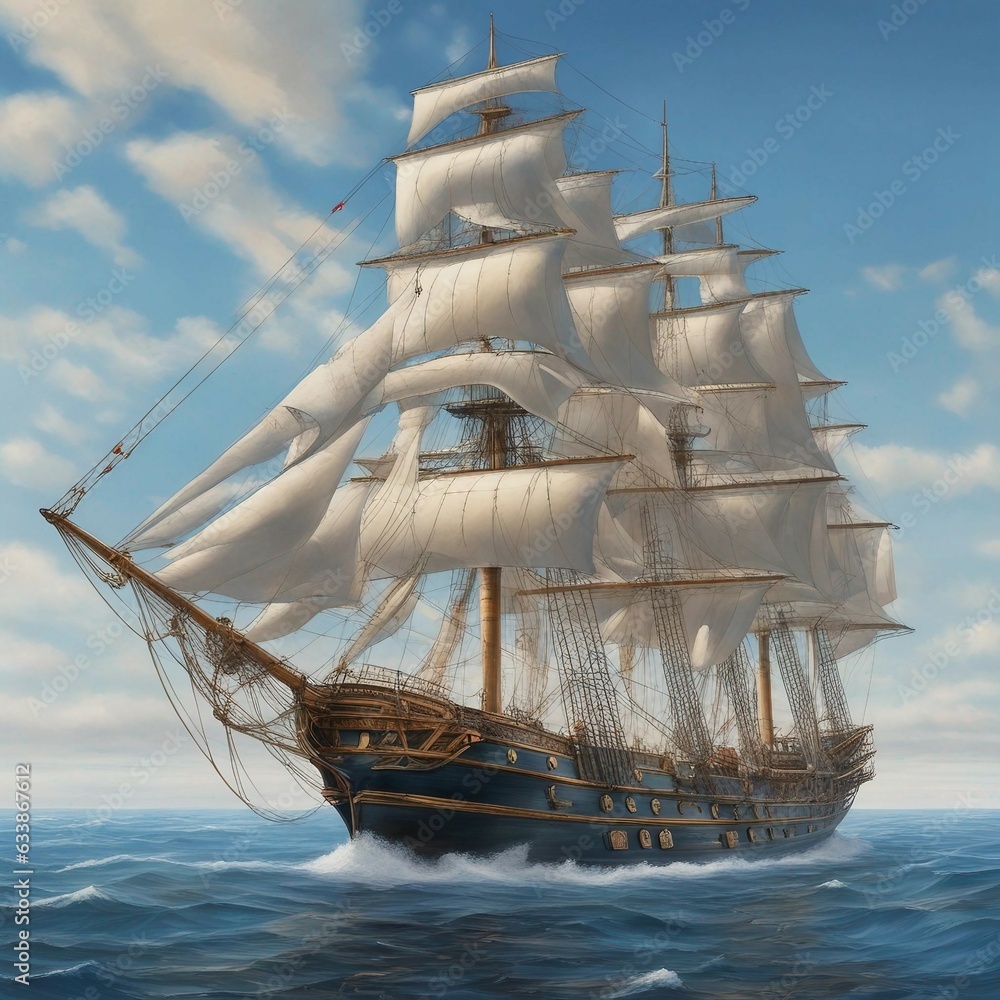 Highly detailed, majestic royal tall ship on a calm sea, realistic ...