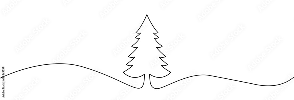 Christmas tree one line drawing.Merry Christmas decoration continuous ...